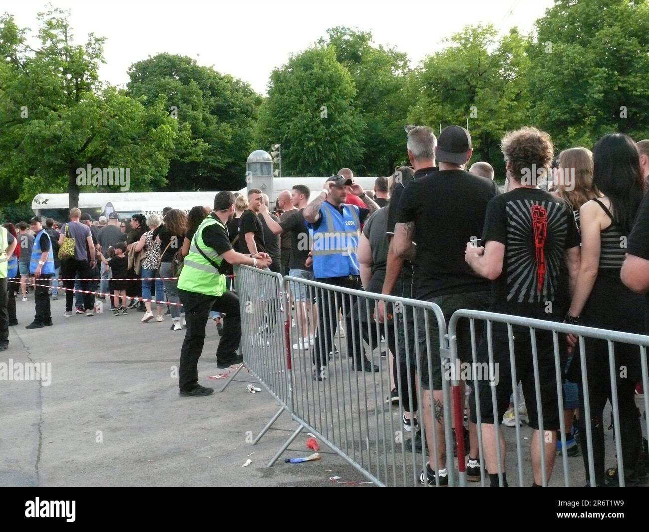 Rammstein concert visitors lining up at entrance Germany, Olympiapark ...