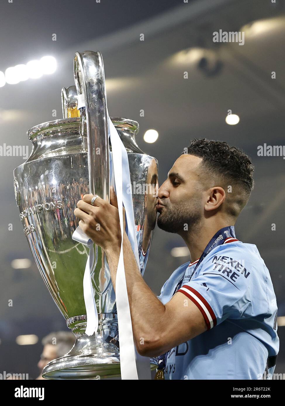 ISTANBUL - Riyad Mahrez of Manchester City FC kisses the UEFA Champions ...