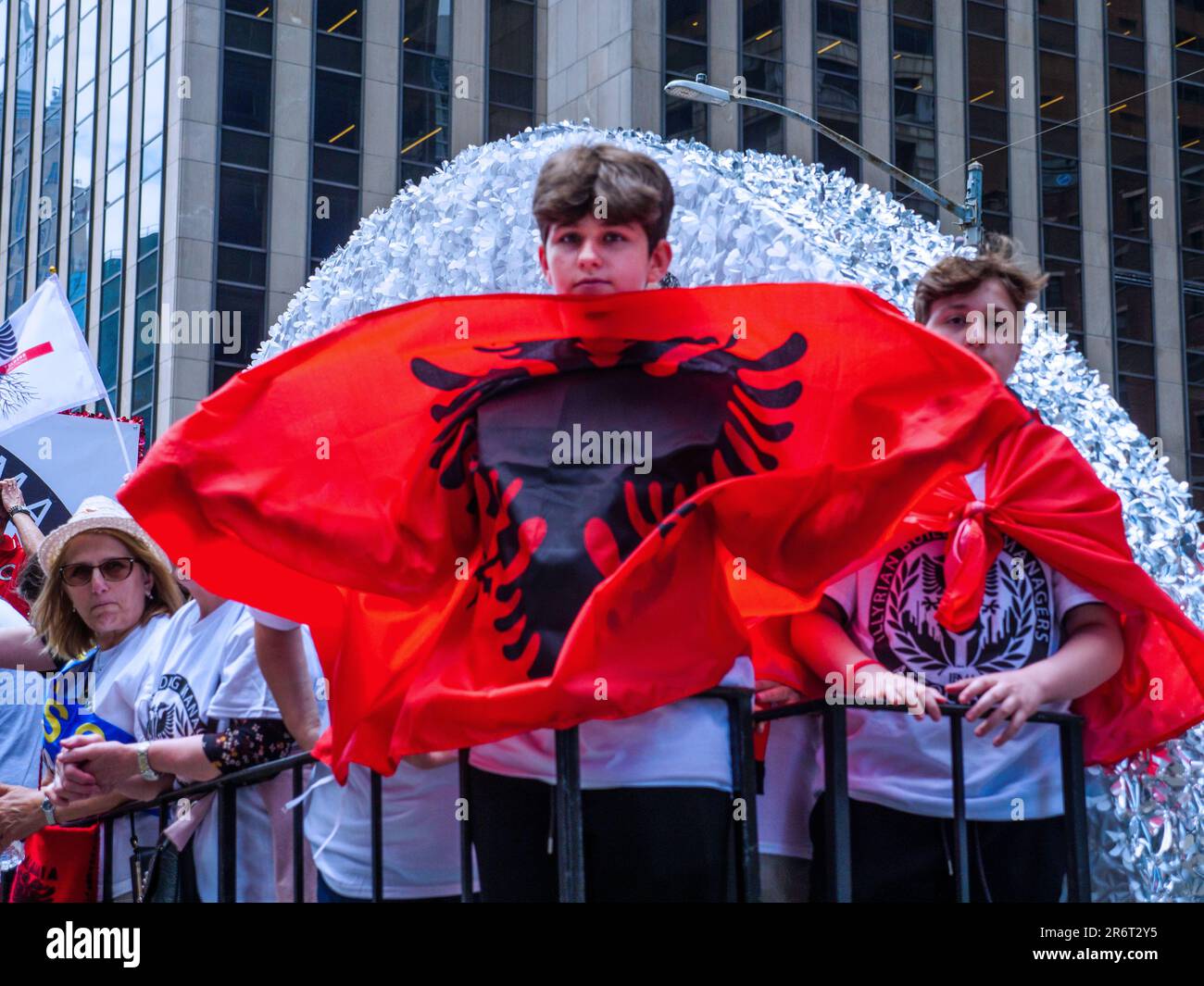New York, New York, USA. 10th June, 2023. Red and black Albania Flag at ...