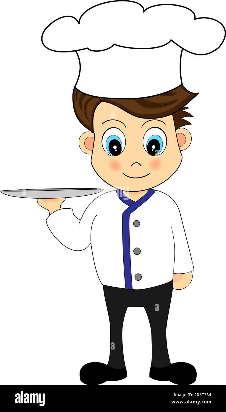 Ilustration of a Cute Cartoon Chef with a tray Stock Vector Image & Art ...