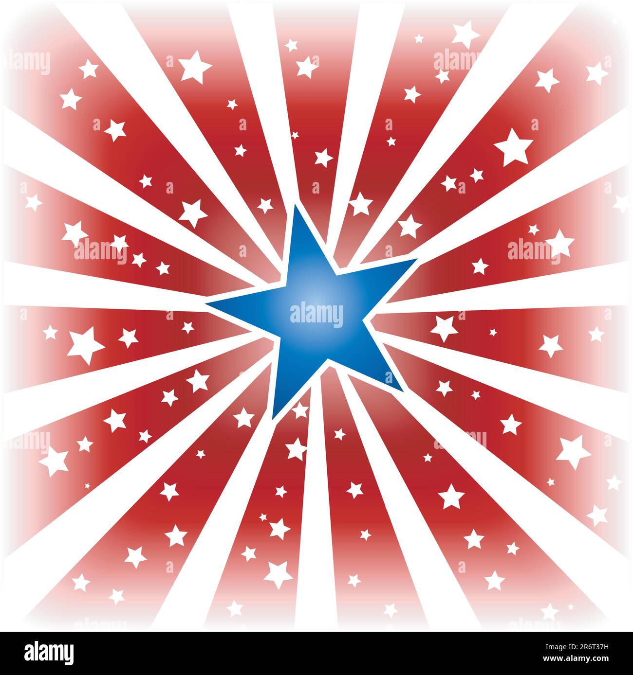 USA, 4th of july red white star burst with shiny blue centre star and ...