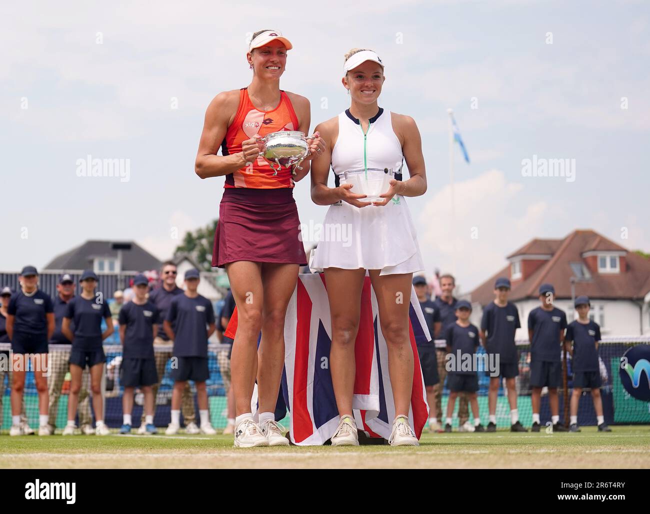 Winner Yanina Wickmayer (left) and runner up Katie Swan collect their ...