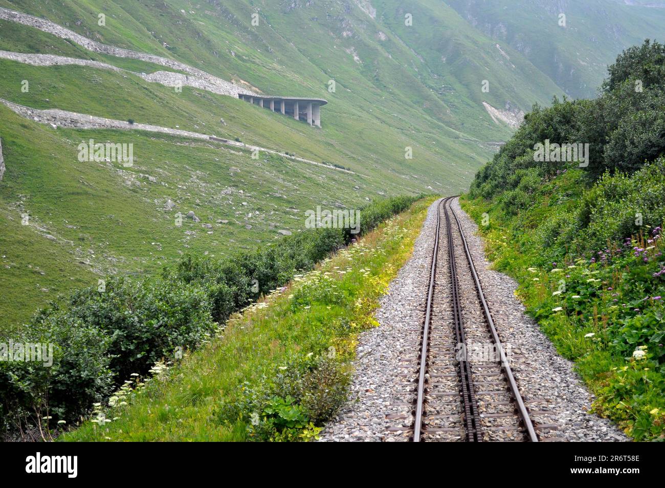 Switzerland, nostalgic railway line at Furka Pass Realp, Gletsch ...