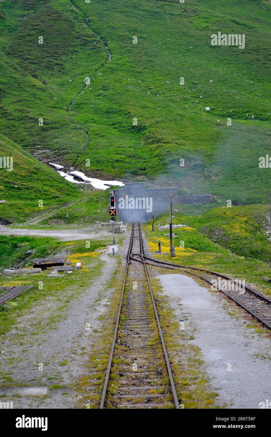 Switzerland, nostalgic railway line at Furka Pass Realp, Gletsch ...