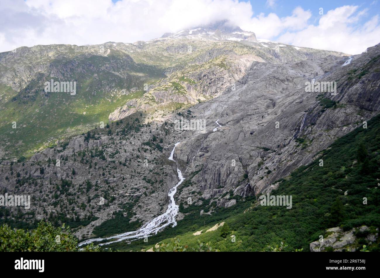 Switzerland, snow remains, Rhone origin, nostalgic railway line at ...