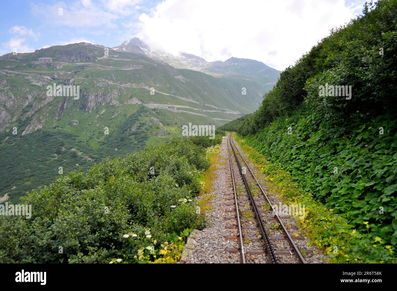 Switzerland, nostalgic railway line at Furka Pass Realp, Gletsch ...