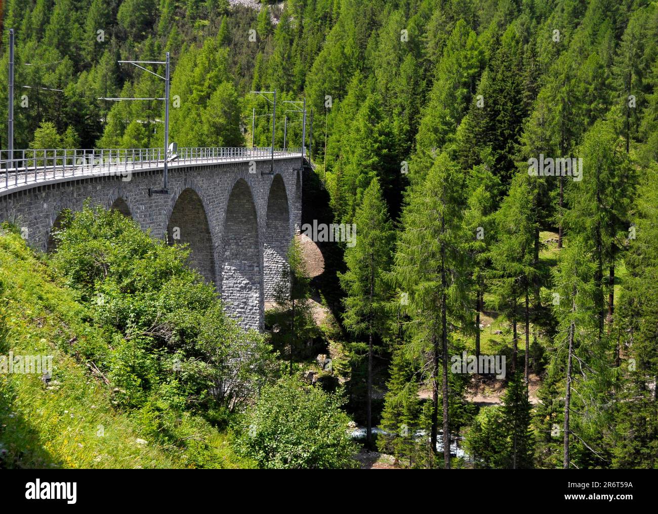 Switzerland, Railway viaduct, Between Thusis and St. Moritz, Rhaetian ...