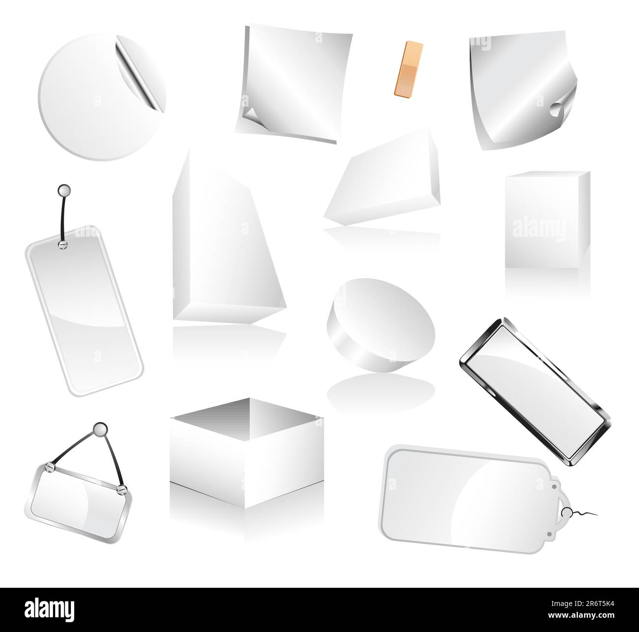 Collection of 2Dand 3D White Boxes and Paper tags Stock Vector Image ...
