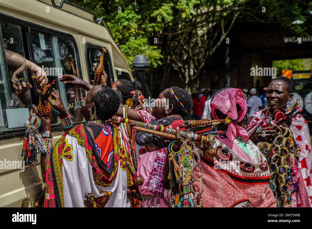Narok, Kenya. 10th June, 2023. Maasai women sell their goods to ...