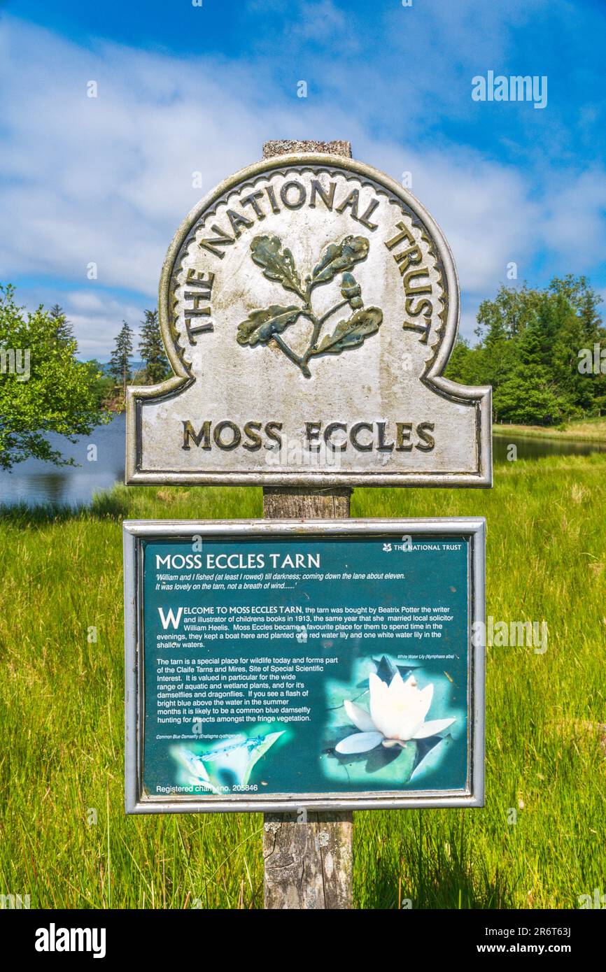 National trust sign at Moss Eccles Tarn , Far Sawrey, Windermere Stock ...