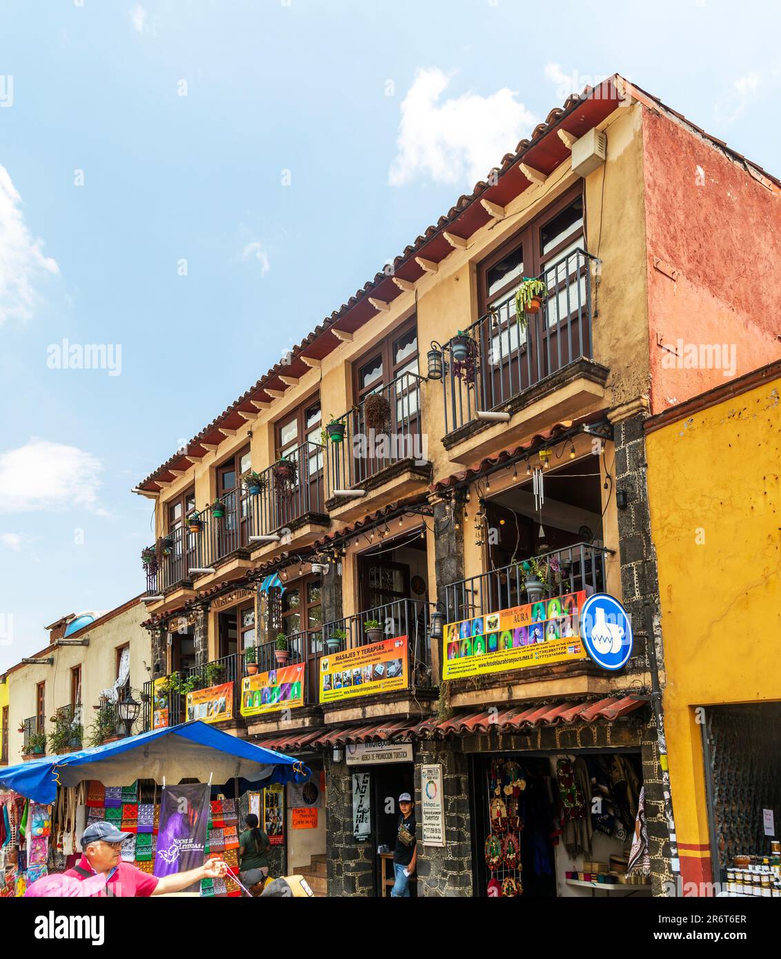 Historic buildings in town centre, Tepoztlán, State of Morelos, Mexico ...