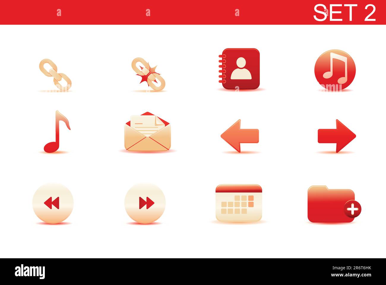 Vector illustration ? set of red elegant simple icons for common ...