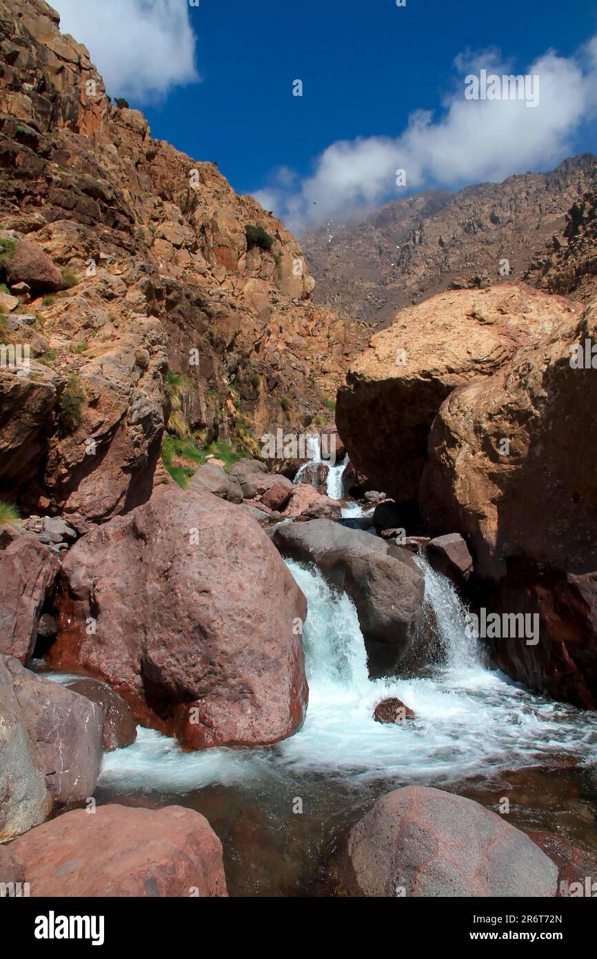 Mountain stream in Toubkal National Park, High Atlas Morocco Stock ...