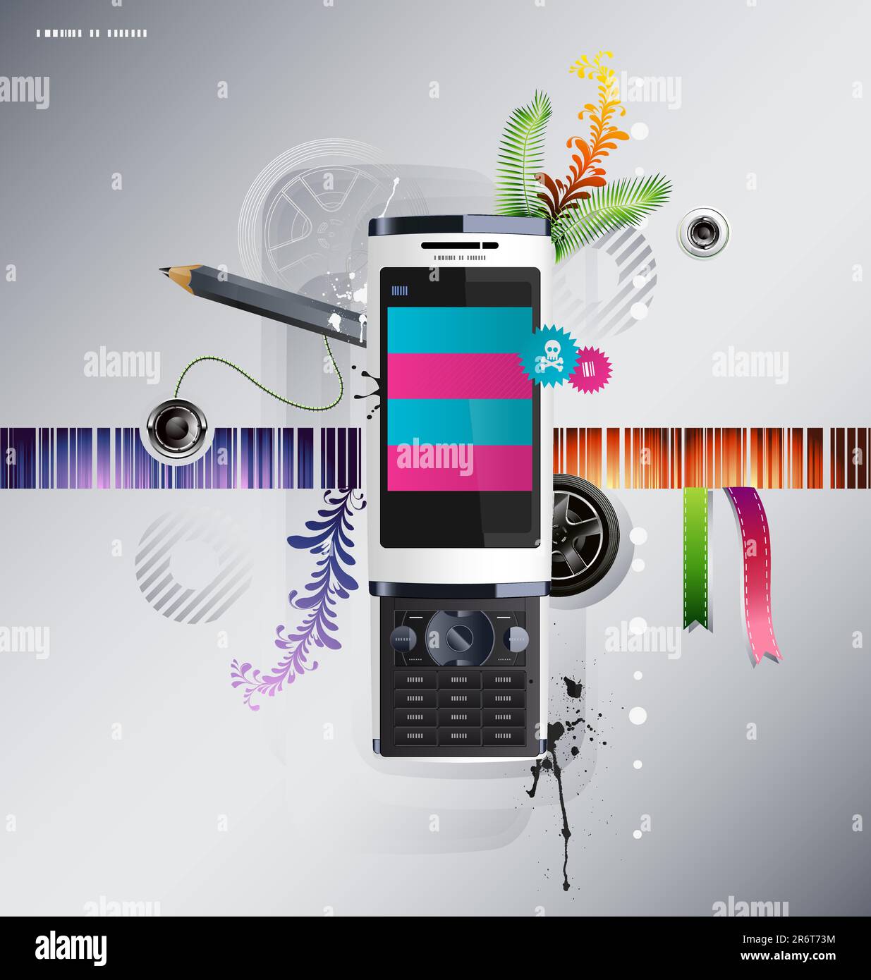 illustration of a cellular phone with patterns on the background Stock ...