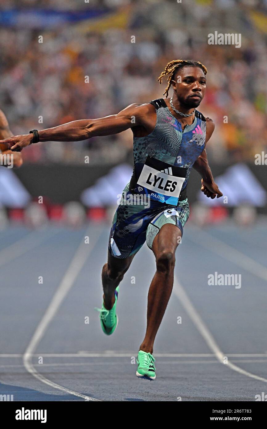 Noah Lyles (USA) wins the 100m in 9.97 during the Meeting de Paris at ...