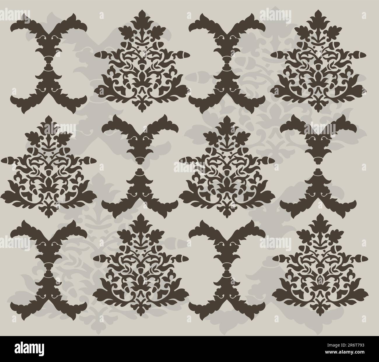 Vector. Seamless rococo pattern in grey and brown color Stock Vector ...