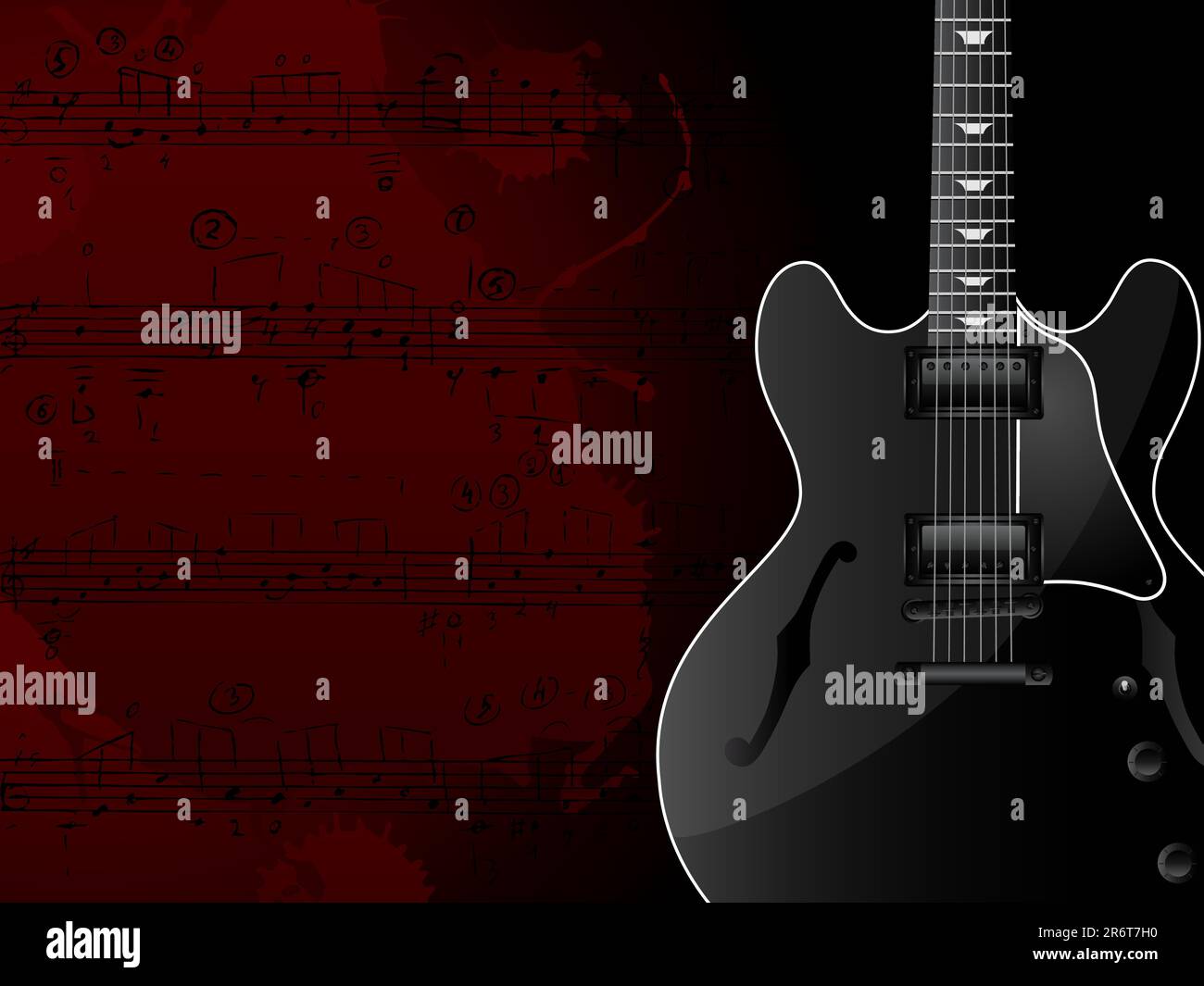 Vector background with the guitar and musical notes Stock Vector Image ...