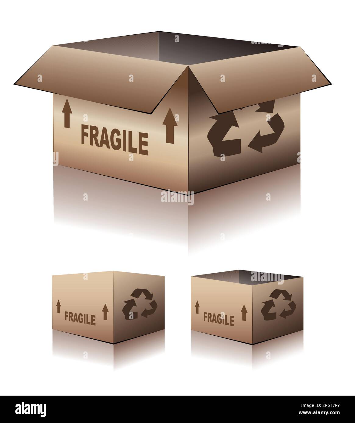 3D Shipping Boxes with reflection, Shadow and "fragile" text on side ...