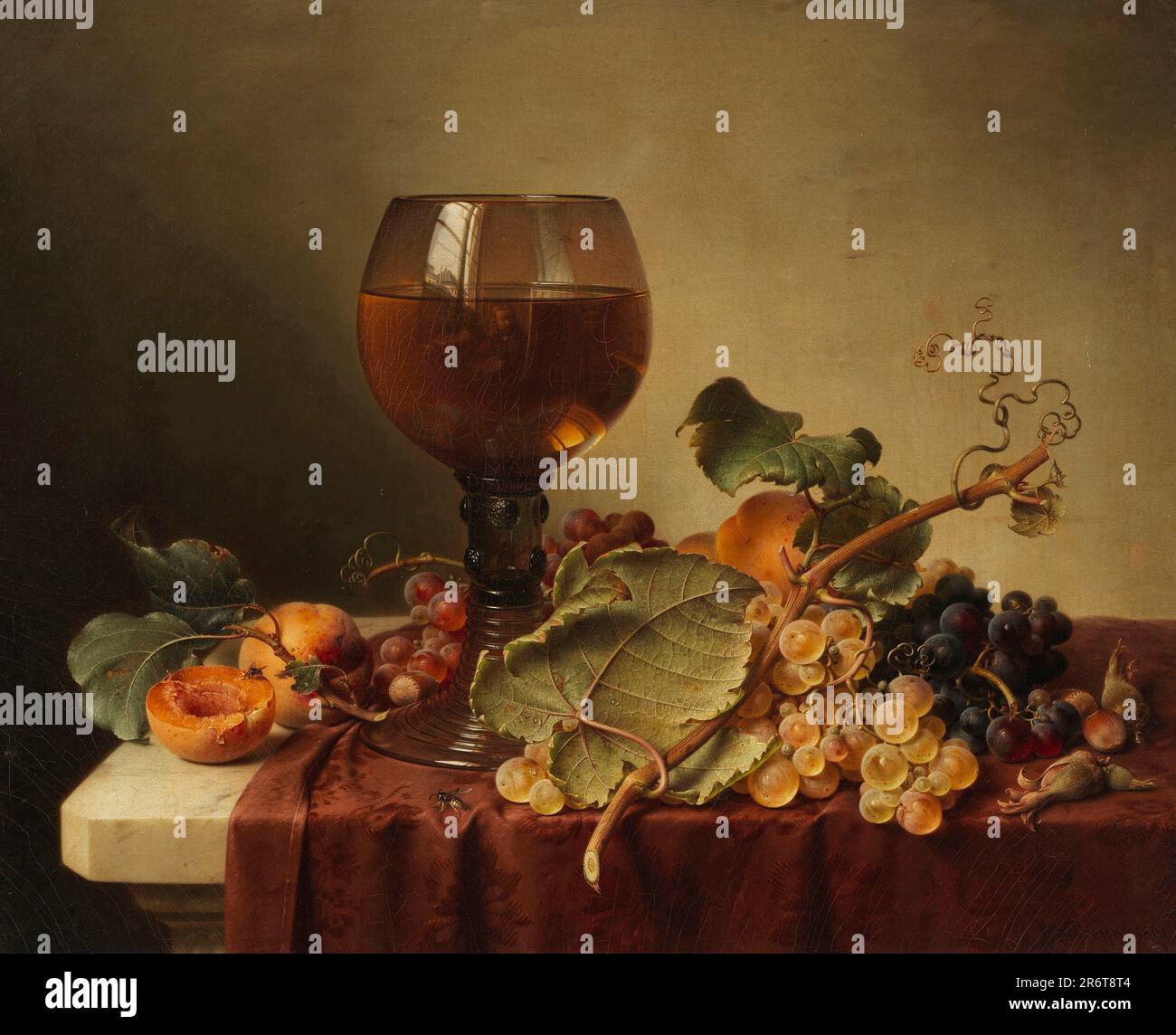 Still life with a self-portrait in a wine glass and fruit. Museum ...