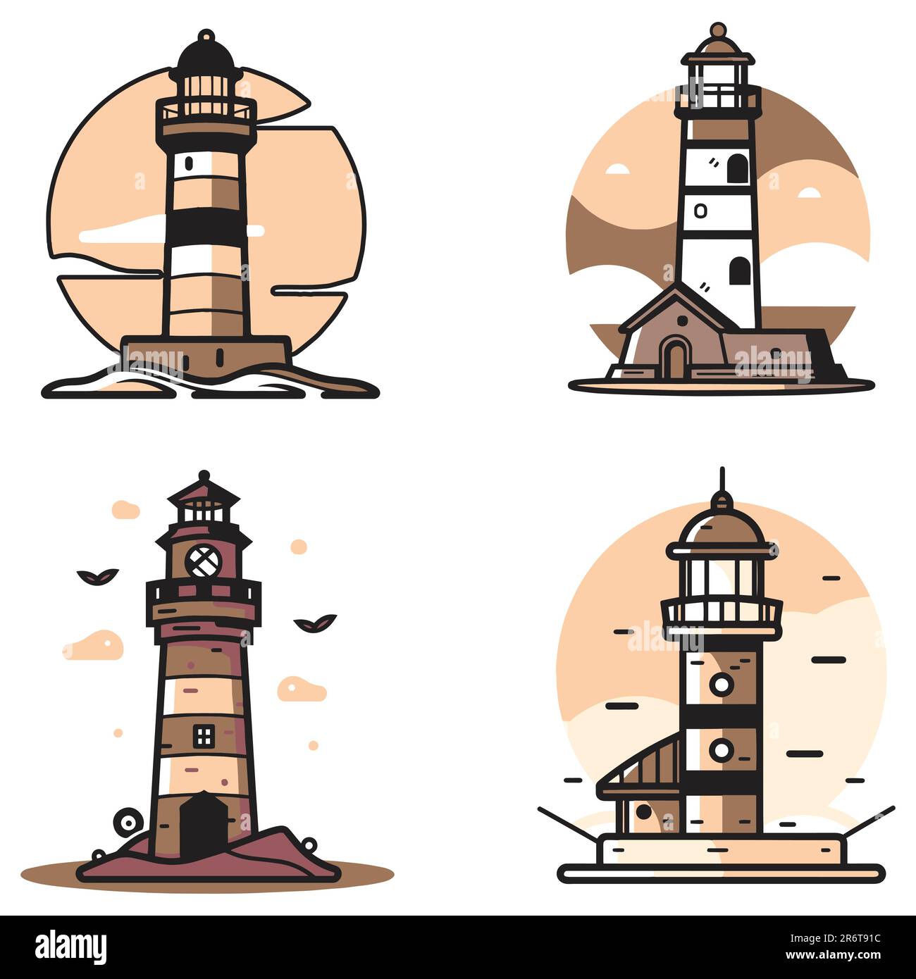vintage lighthouse logo in flat line art style isolated on background ...
