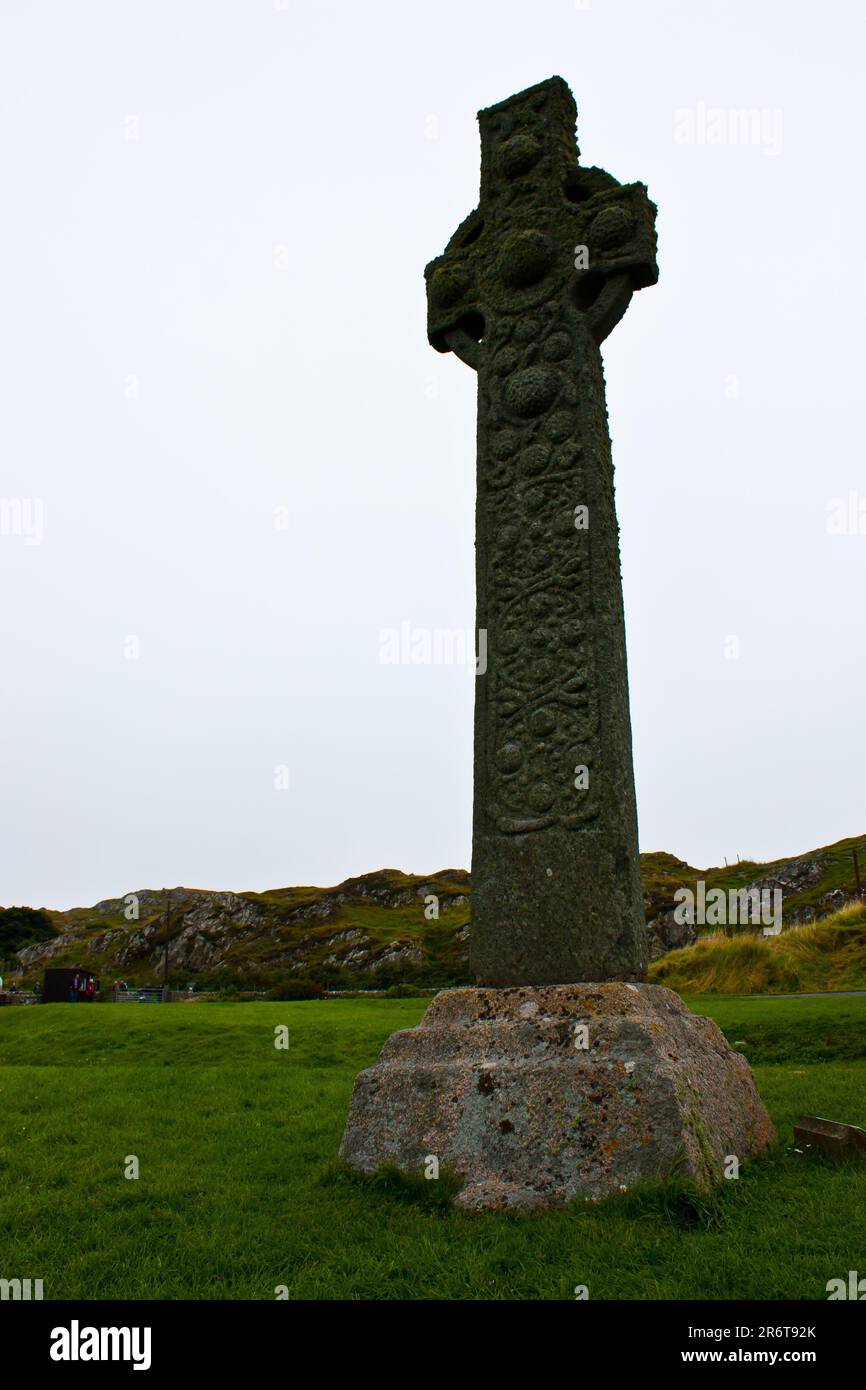 Original celtic cross on Isle of Iona, more than 1000 years old Stock ...