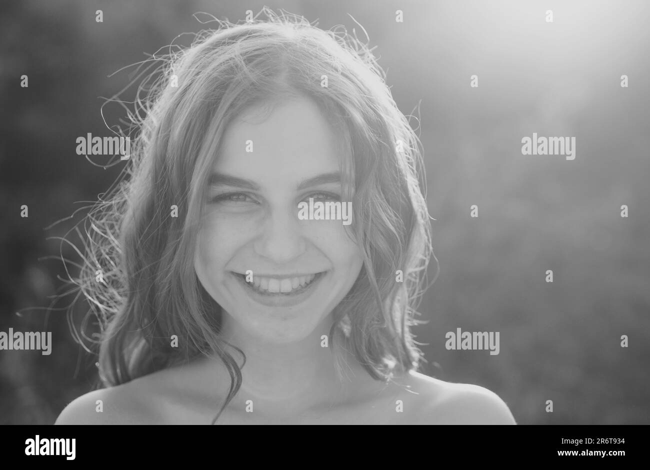 Natural female beauty. Young teen woman with clean fresh skin. Close up ...