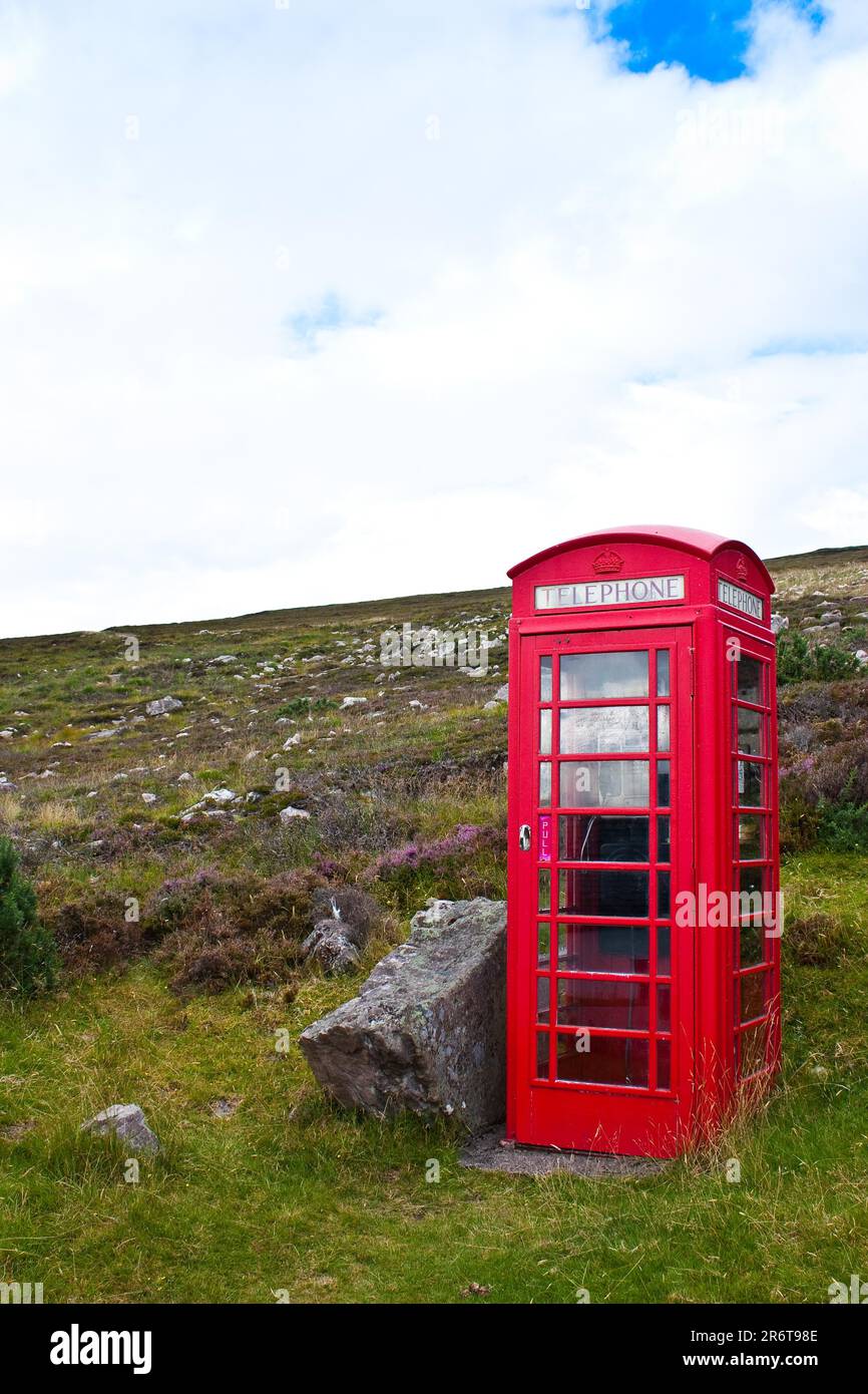 Traditional telephone box in Scotland, in the middle of nowhere Stock ...