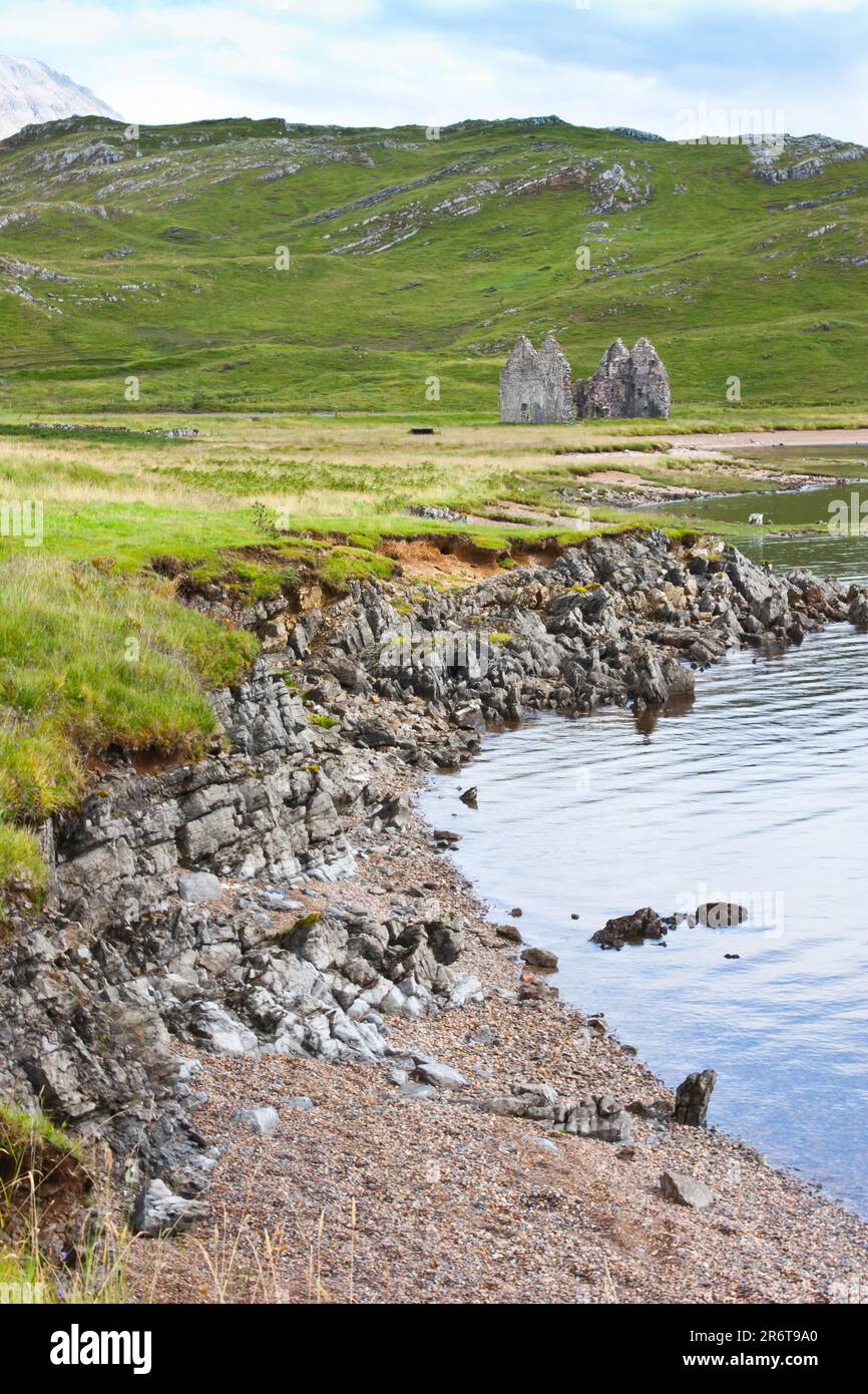 Scotland, Sutherland. Panorama with lake and old house Stock Photo - Alamy