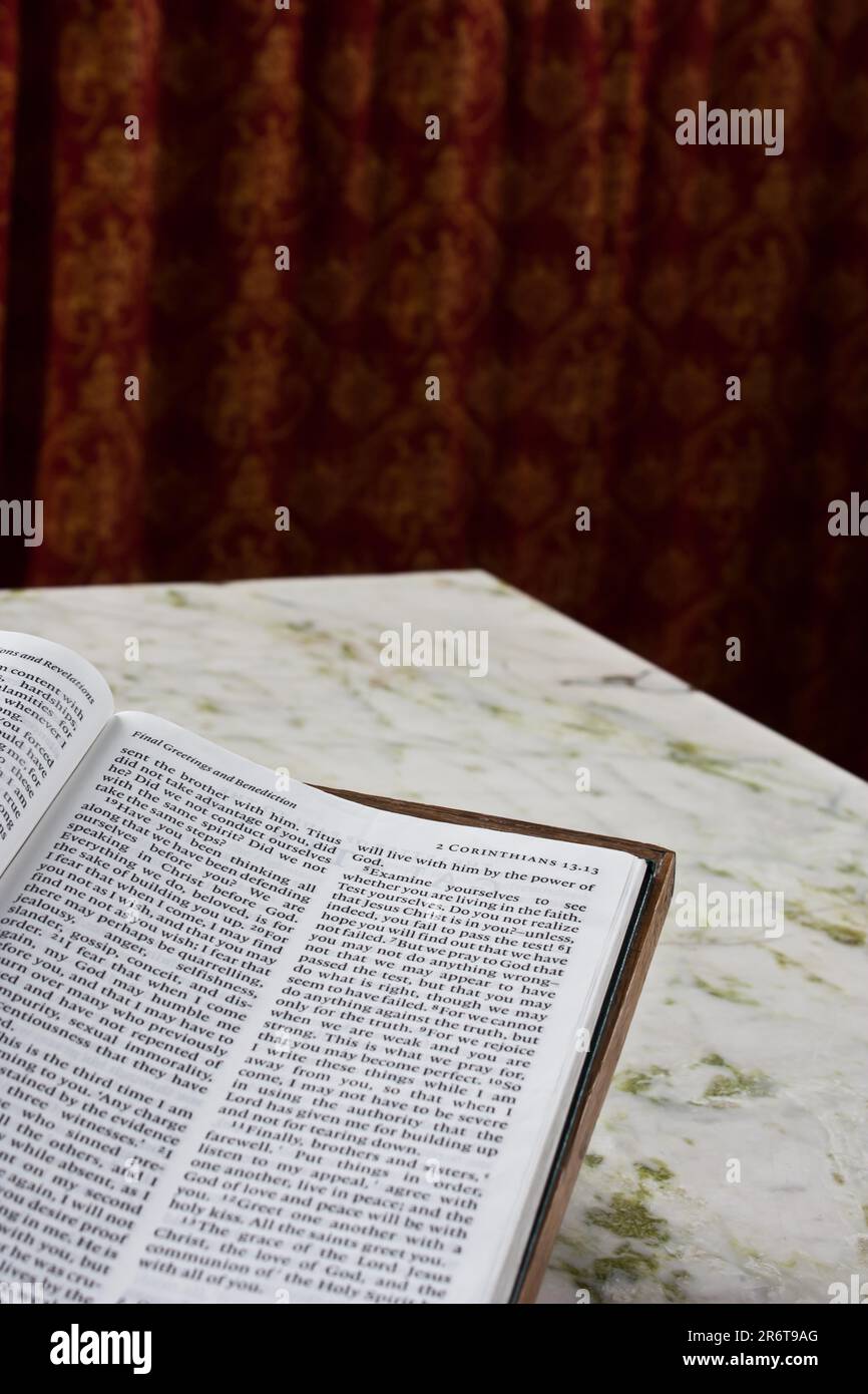 Holy Bible in Glasgow Cathedral, written in English Stock Photo - Alamy