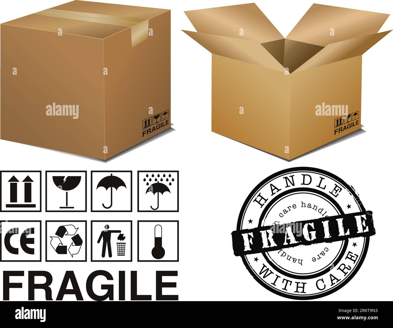 vector cardboard boxes with signs Stock Vector Image & Art - Alamy