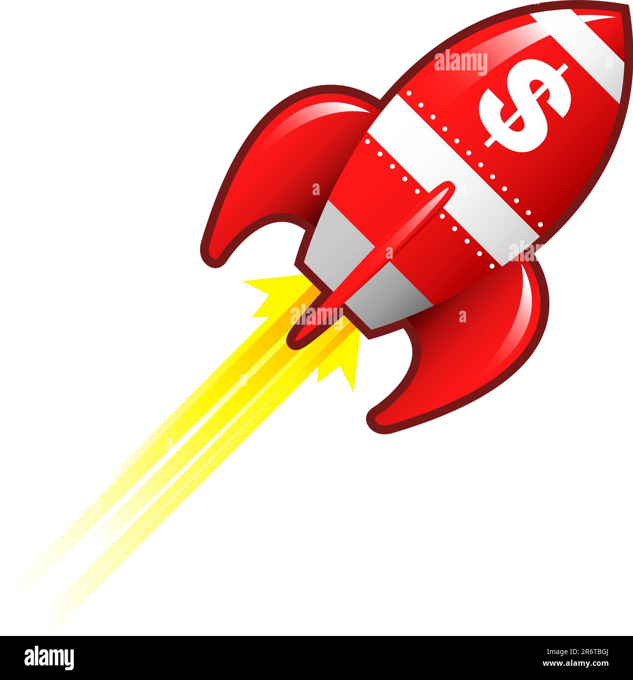 Dollar sign currency symbol on red retro rocket ship illustration good ...