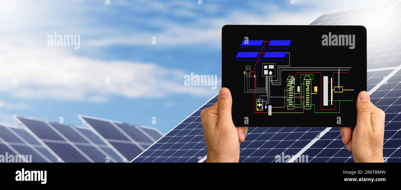 Installation scheme of solar energy station on screen of digital tablet ...
