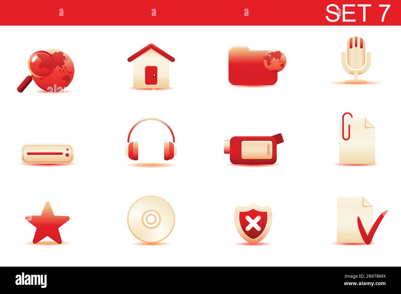 Vector illustration ? set of red elegant simple icons for common ...