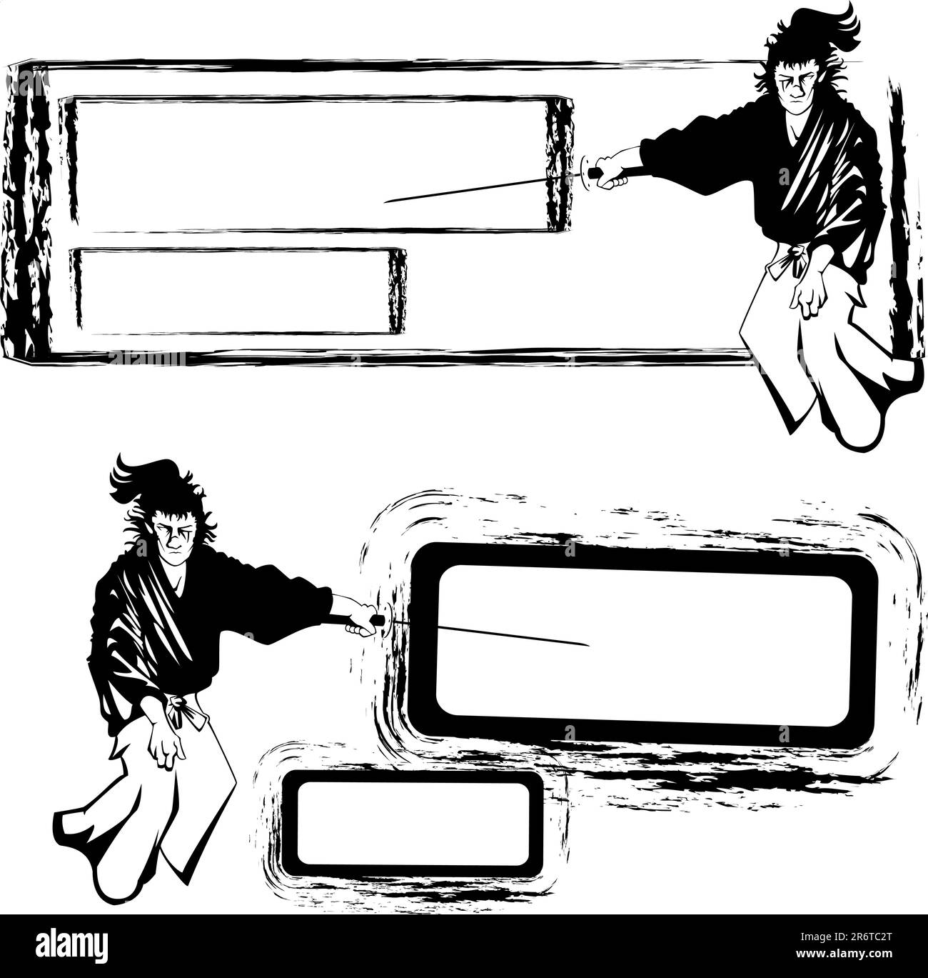 vector set of samurai with grunge labels and background. see portfolio ...