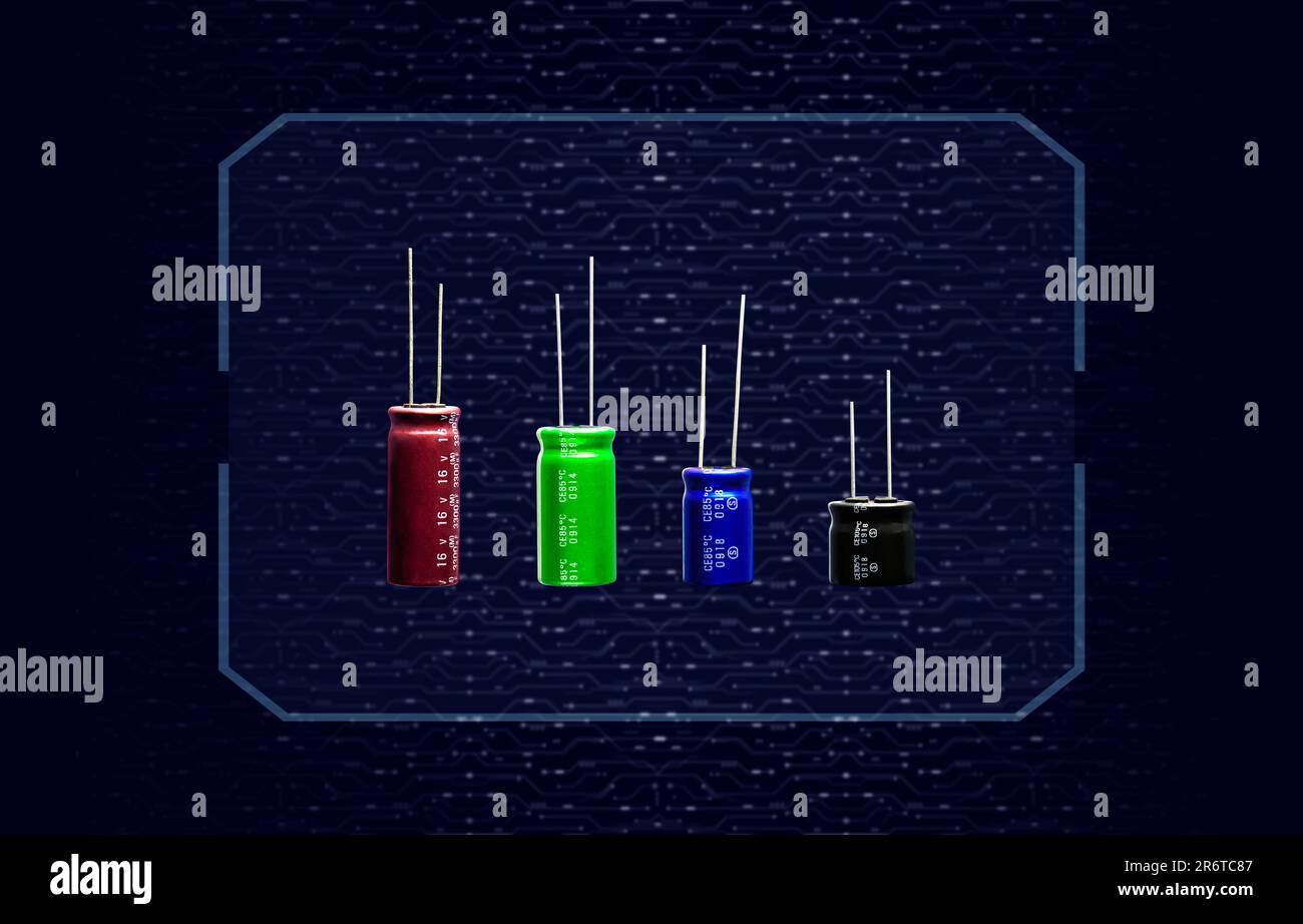Electrolyte Or Electrolytic Capacitor Row Isolated In Frame On