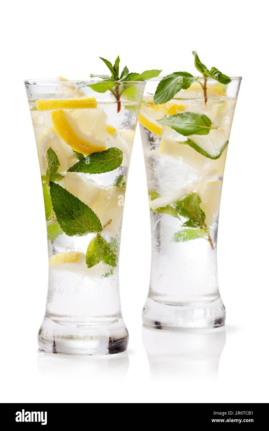 cold fresh lemonade. Isolated on white background Stock Photo - Alamy