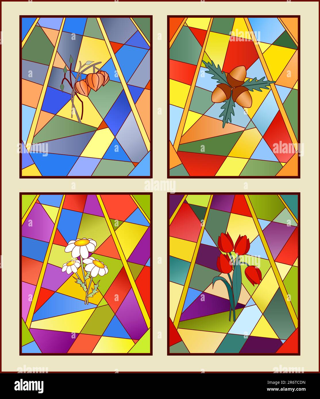 Stained-glass window. Four seasons Stock Vector Image & Art - Alamy