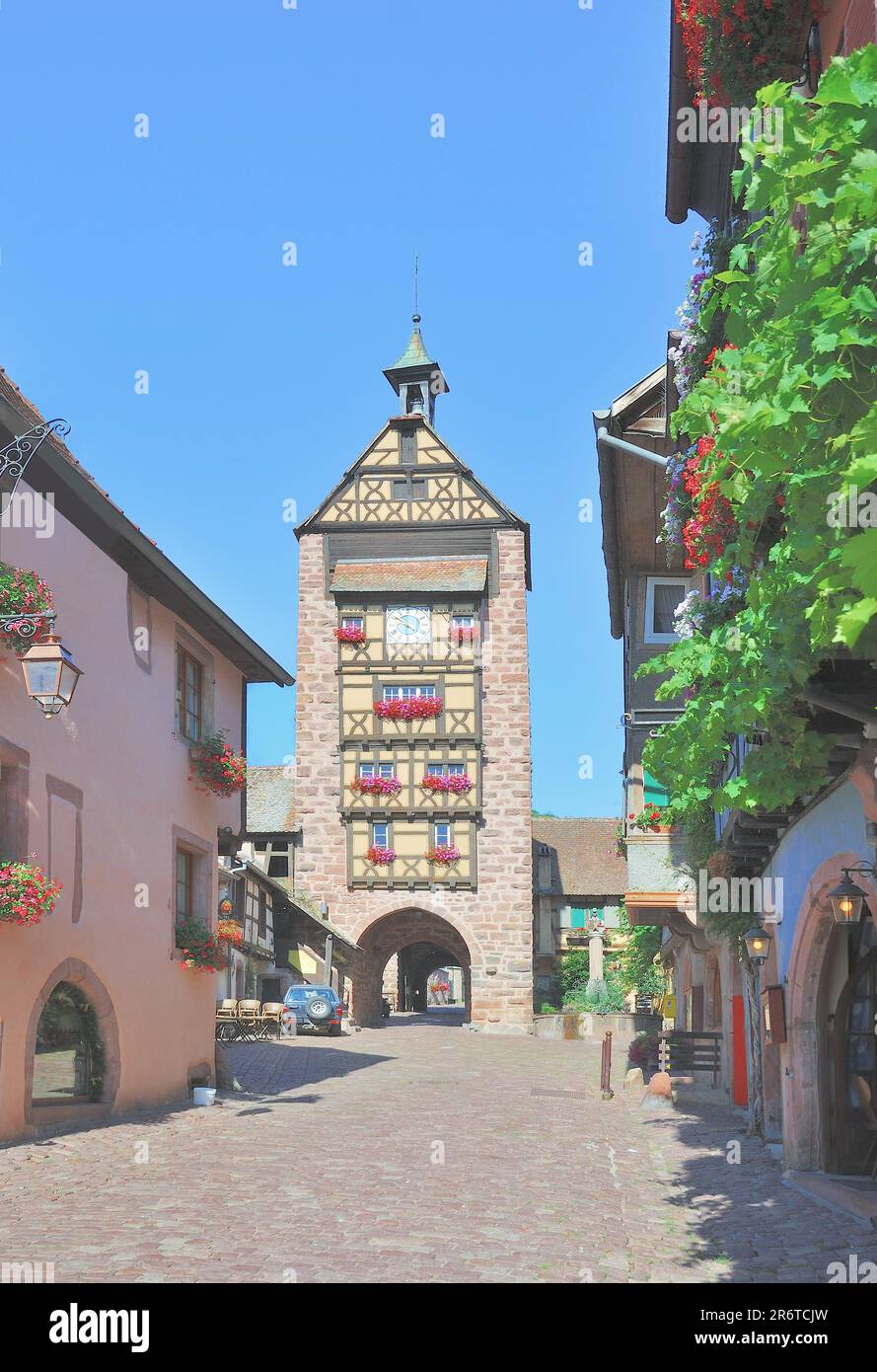The Dolder, a gate tower in the wine village of Riquewihr and landmark ...