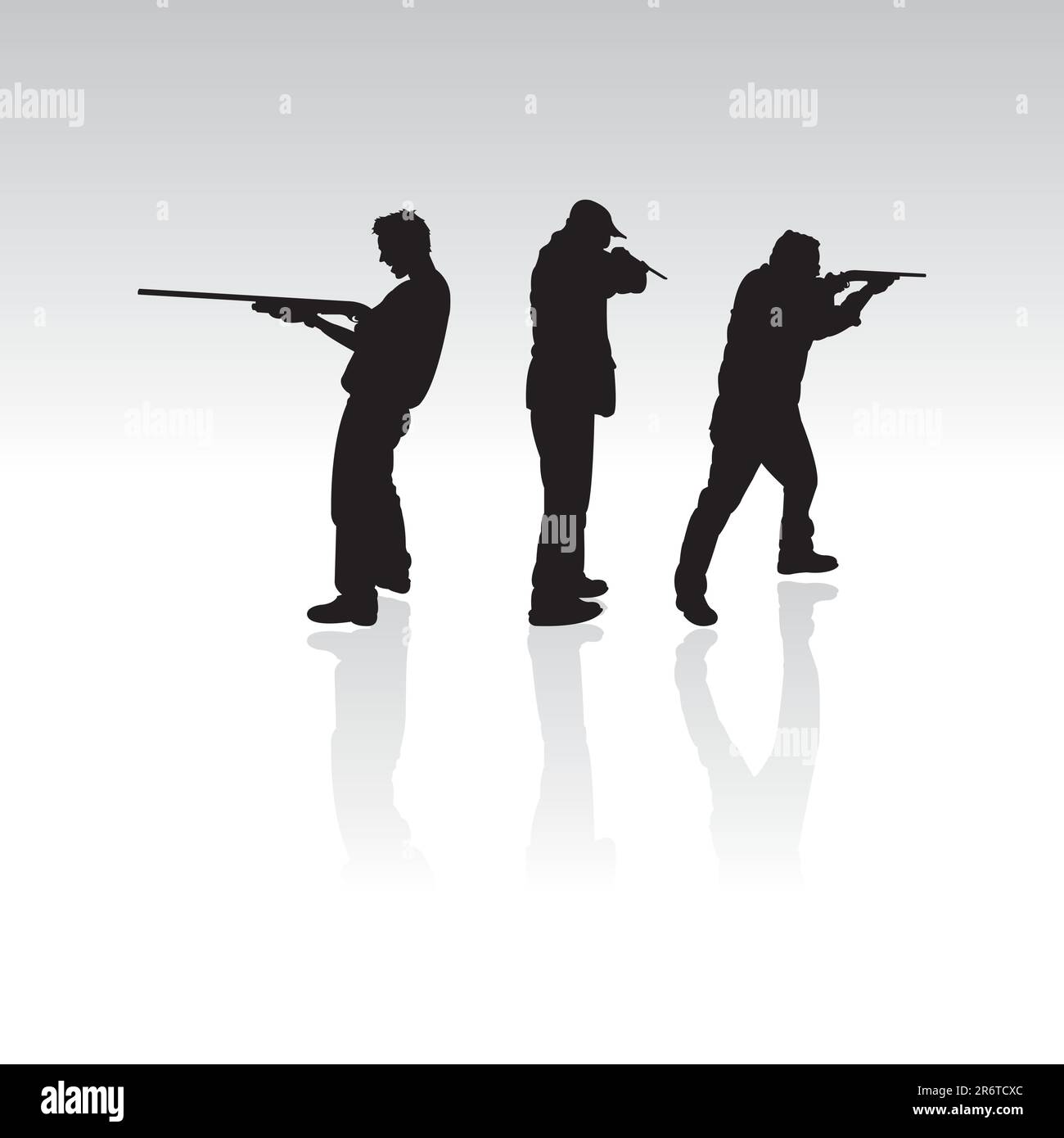 three silhouettes with guns, vector illustration Stock Vector Image ...