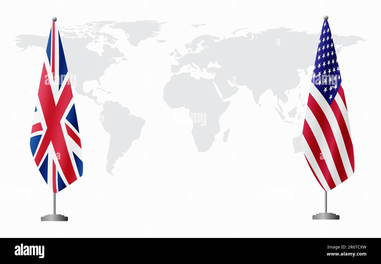 United Kingdom and USA flags for official meeting against background of ...