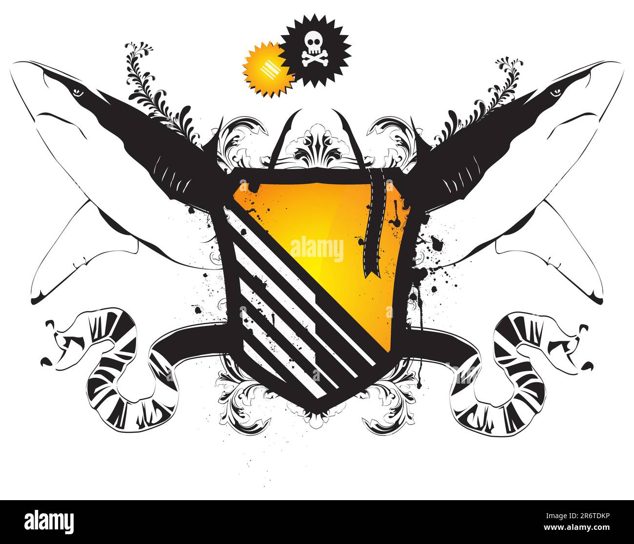 vector heraldic shield with the sharks and the elements Stock Vector ...