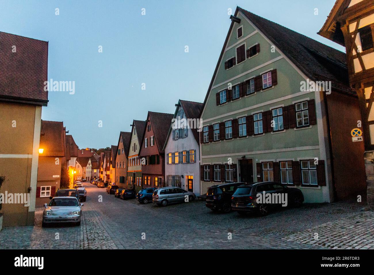 Evening view of a street in Dinkelsbuhl, Bavaria state, Germany Stock ...