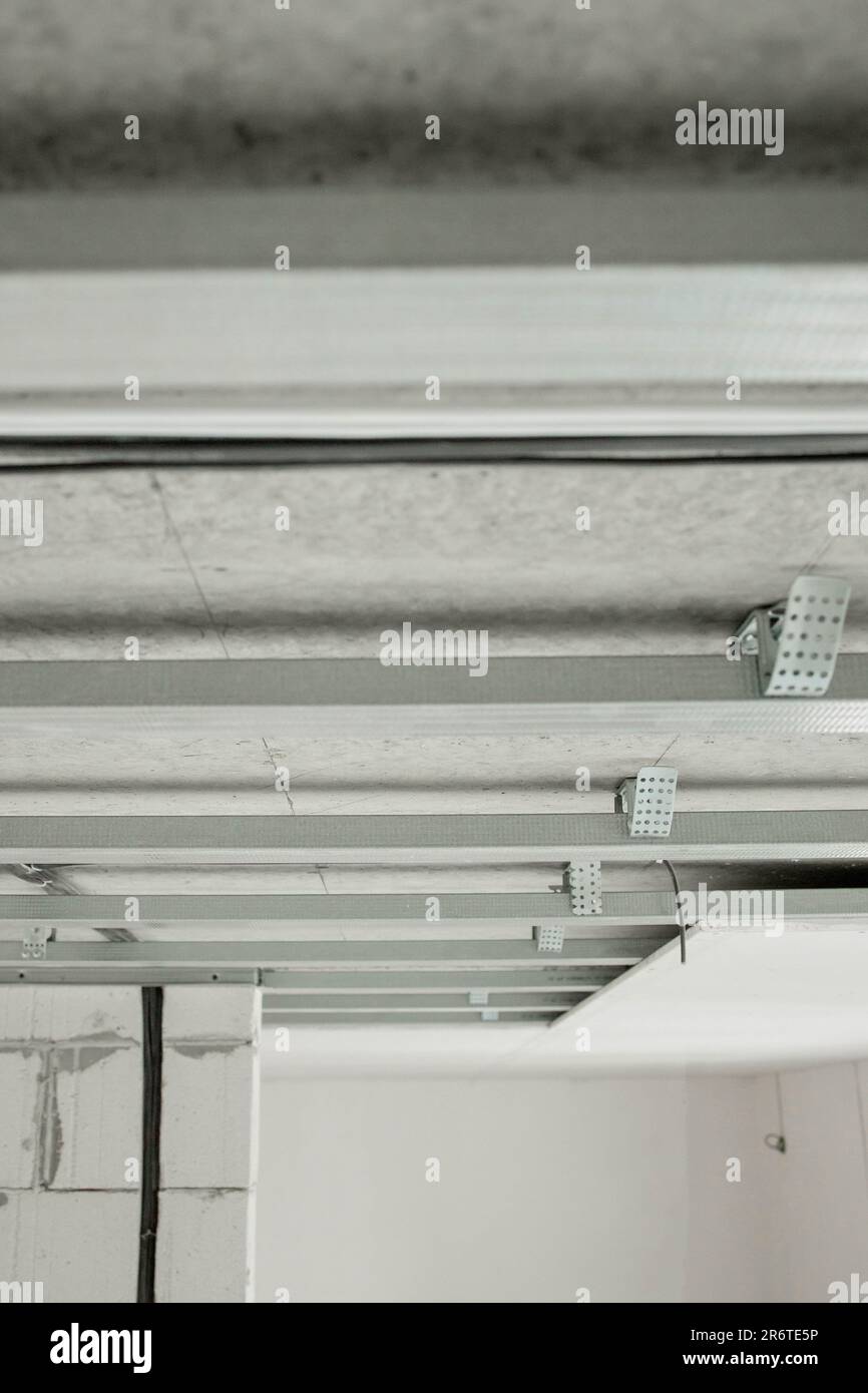 Suspended ceiling structure, for installation of plasterboard Stock ...