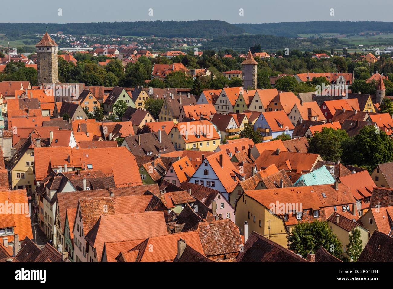 Aerial view of the old town of Rothenburg ob der Tauber, Bavaria state ...