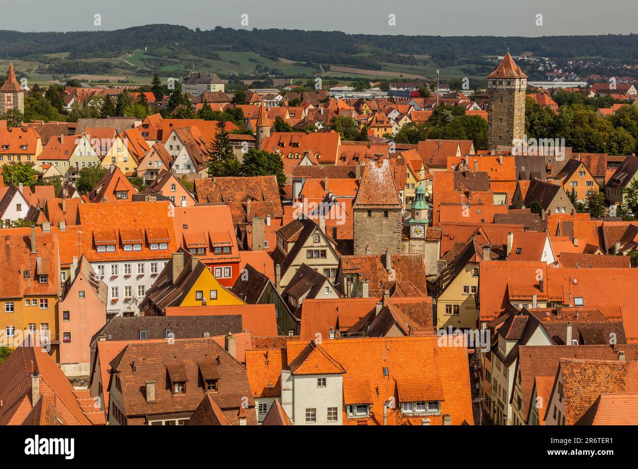 Aerial view of the old town of Rothenburg ob der Tauber, Bavaria state ...