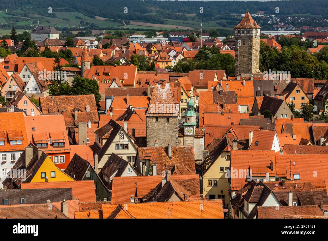 Aerial view of the old town of Rothenburg ob der Tauber, Bavaria state ...