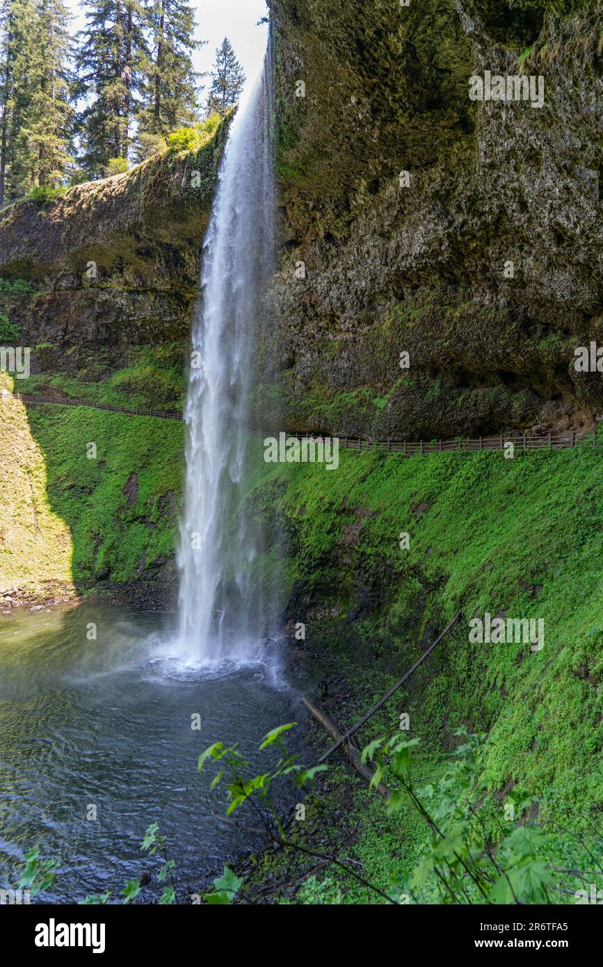 A complete view of South Falls at Silver Falls State Park in Oregon ...