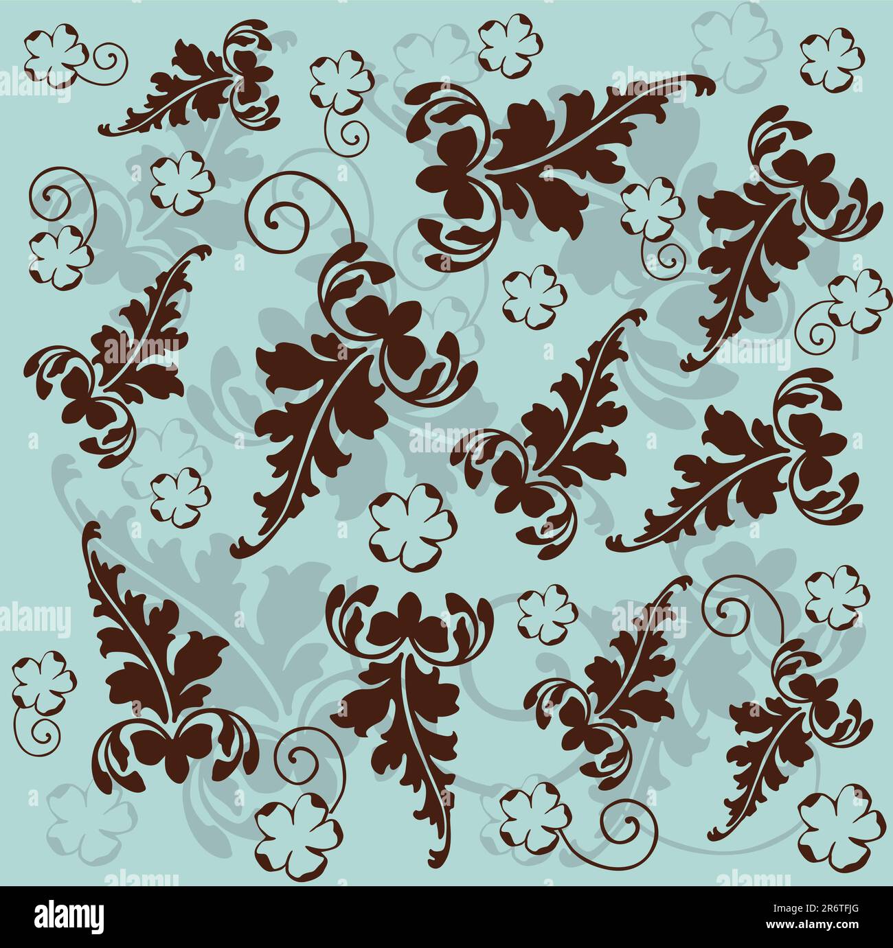 Retro floral background. Vector illustration in blue and brown color ...