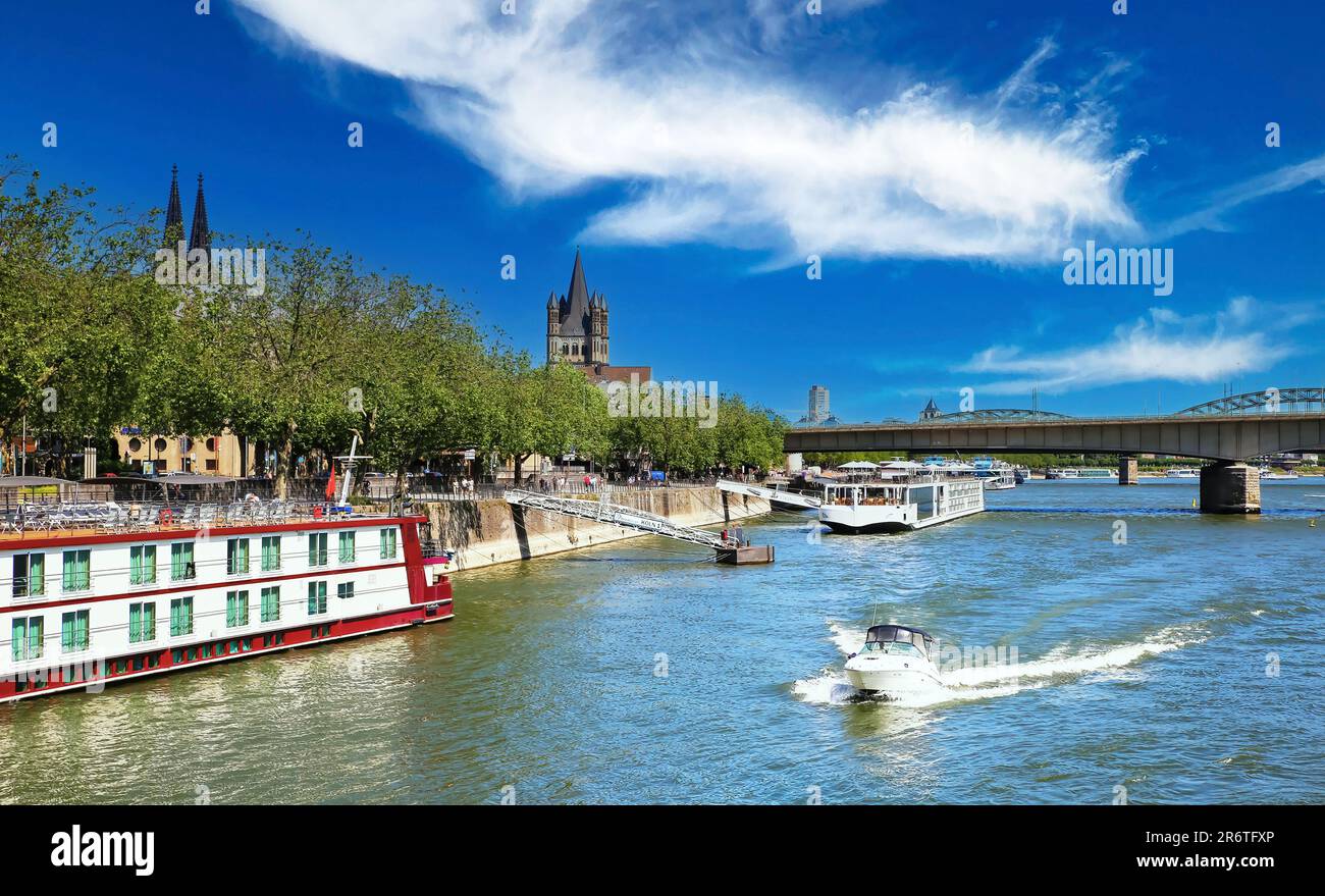 Cologne (Köln), Germany - June 6. 2023: Beautiful rhine river skyline ...