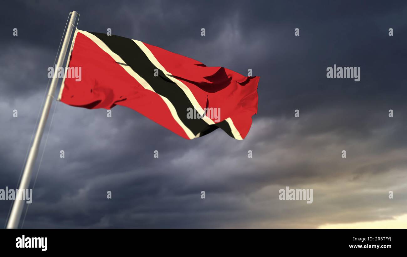 cute Trinidad and Tobago flag on heavy dark clouds background ...